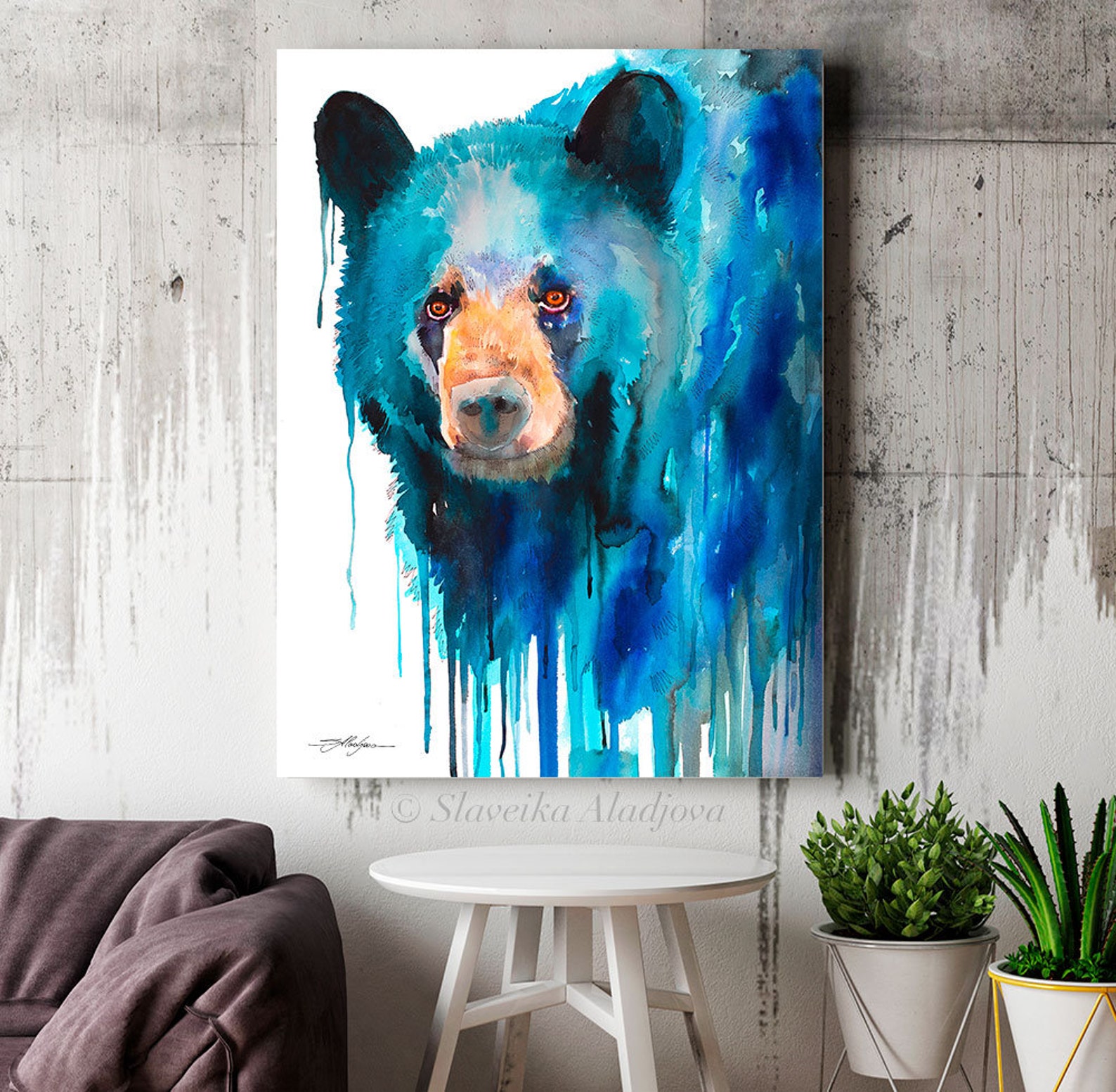 Blue American Black Bear Watercolor Painting Print by Slaveika Aladjova ...