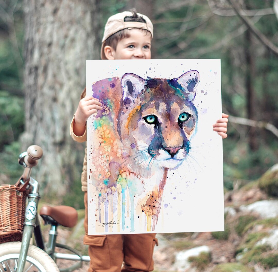 Puma Watercolor Painting Print by Slaveika Aladjova, Cougar Art, Animal ...