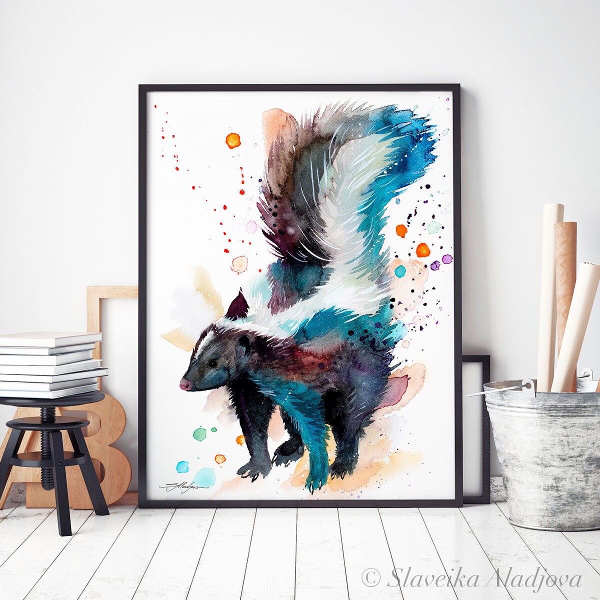 Skunk Watercolor Painting Print by Slaveika Aladjova Art | Etsy
