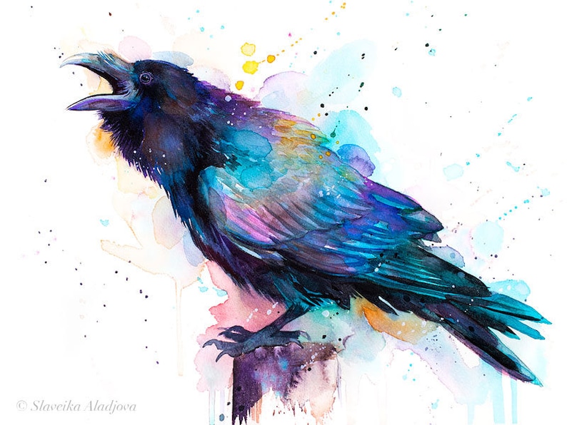Raven watercolor painting print by Slaveika Aladjova extra | Etsy