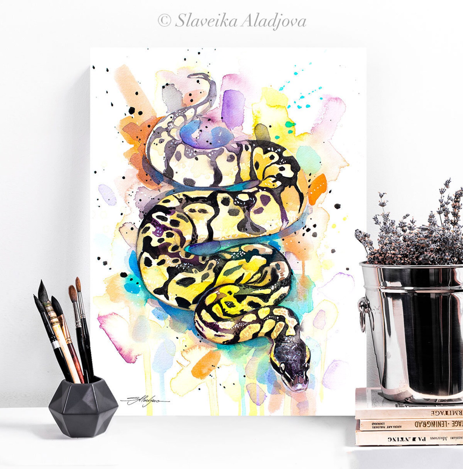 Pastel Ball Python Snake Watercolor Painting Print by Slaveika - Etsy