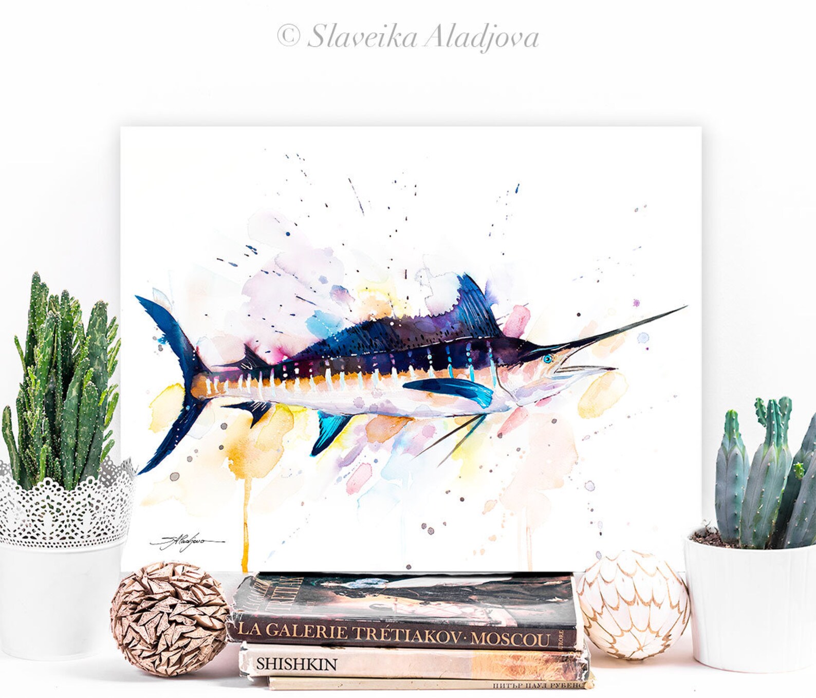 Atlantic Blue Marlin Watercolor Painting Print by Slaveika | Etsy
