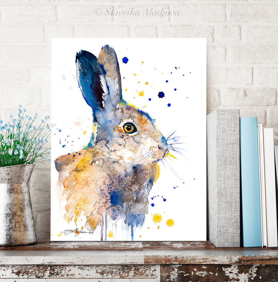 Hare Rabbit Watercolor Painting Print by Slaveika Aladjova, Art, Animal ...