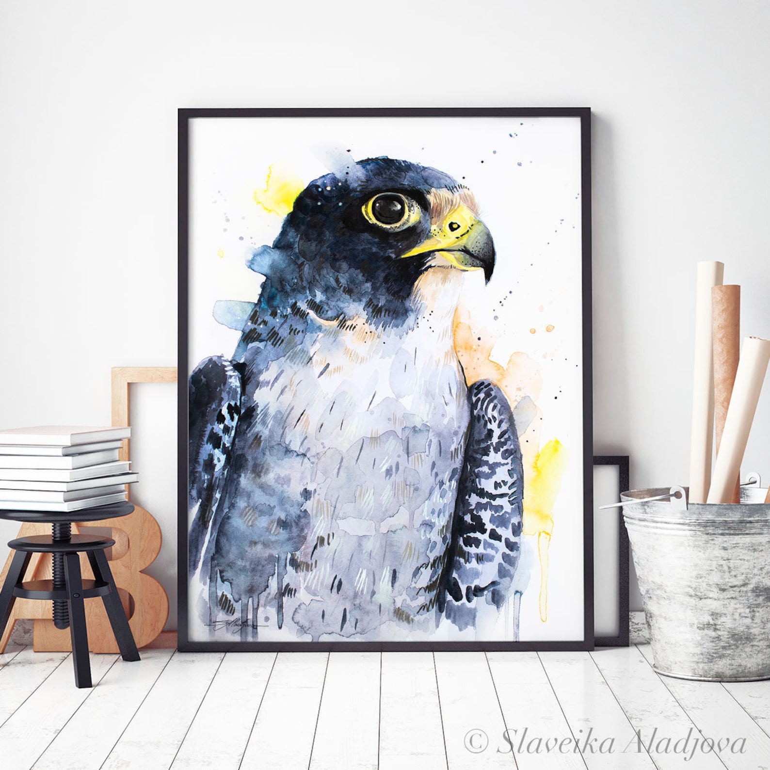 Peregrine Falcon Watercolor Painting Print by Slaveika - Etsy