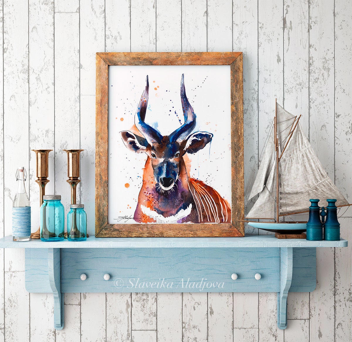 Bongo Antelope watercolor painting print by Slaveika Aladjova | Etsy