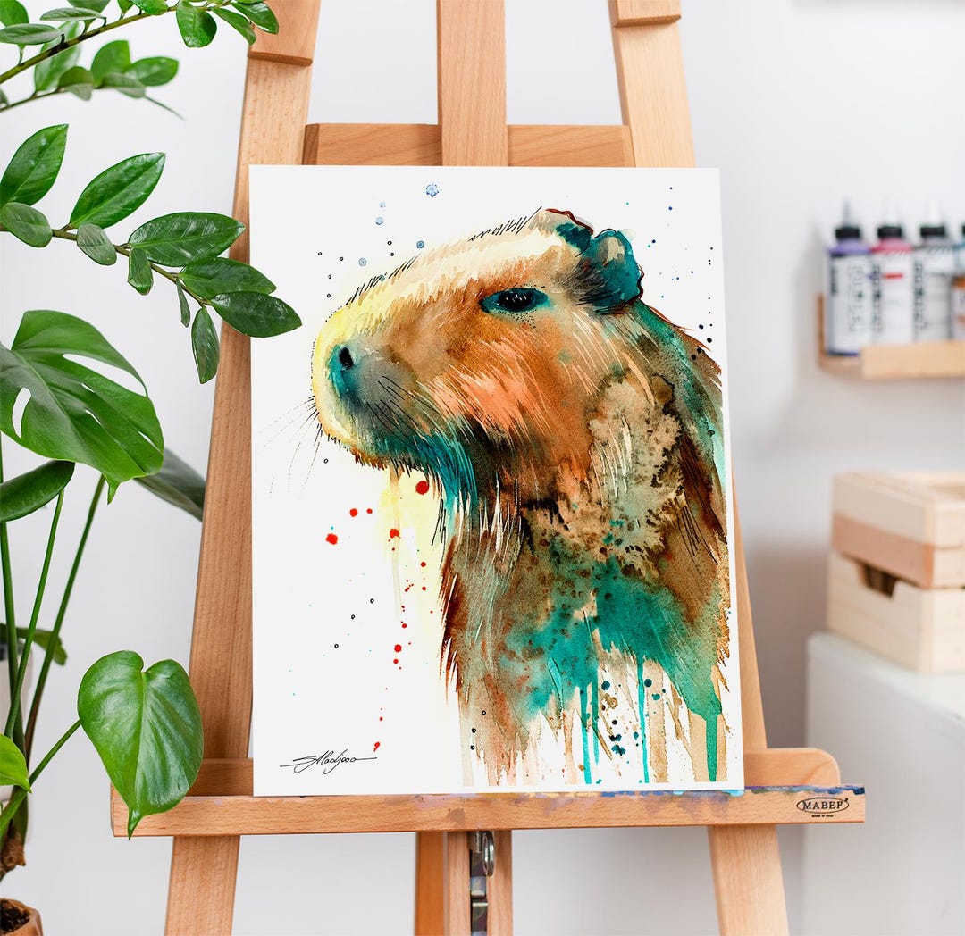 Capybara Watercolor Painting Print by Slaveika Aladjova, Art, Animal ...