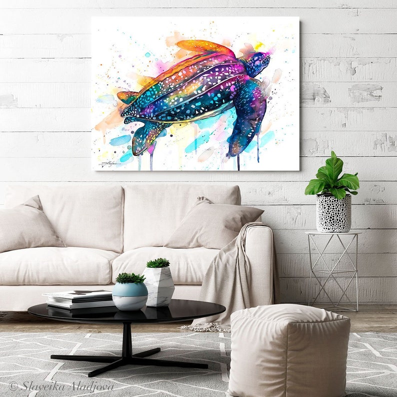 Leatherback Sea Turtle Watercolor Painting Print by Slaveika - Etsy