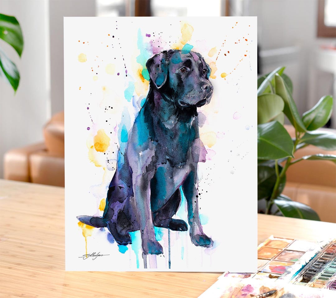 Black Labrador Watercolor Painting Print by Slaveika Aladjova, Animal ...