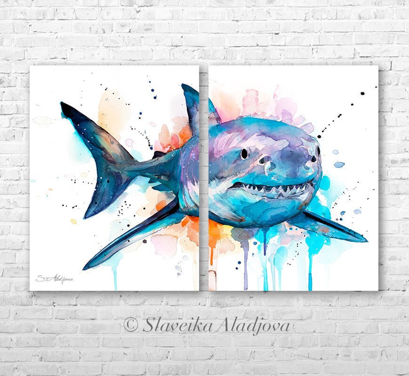 Great White Shark Watercolor Painting Print by Slaveika Aladjova, Art ...