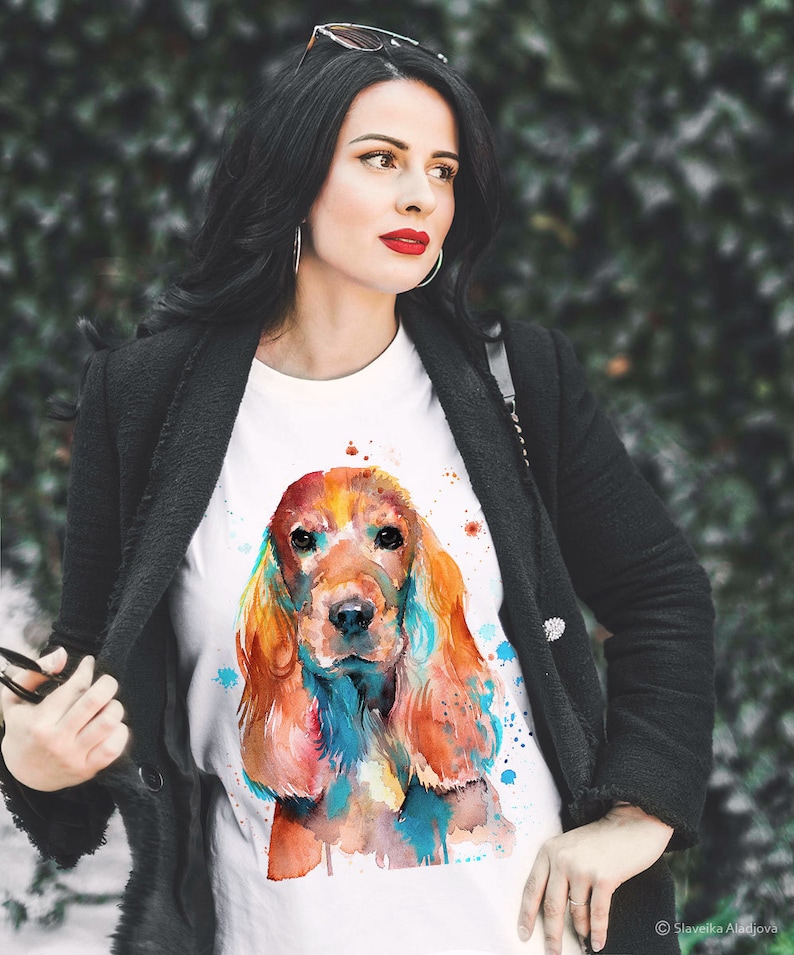 English Cocker Spaniel Watercolor Ladies' T-shirt, Women's Tees, Teen ...