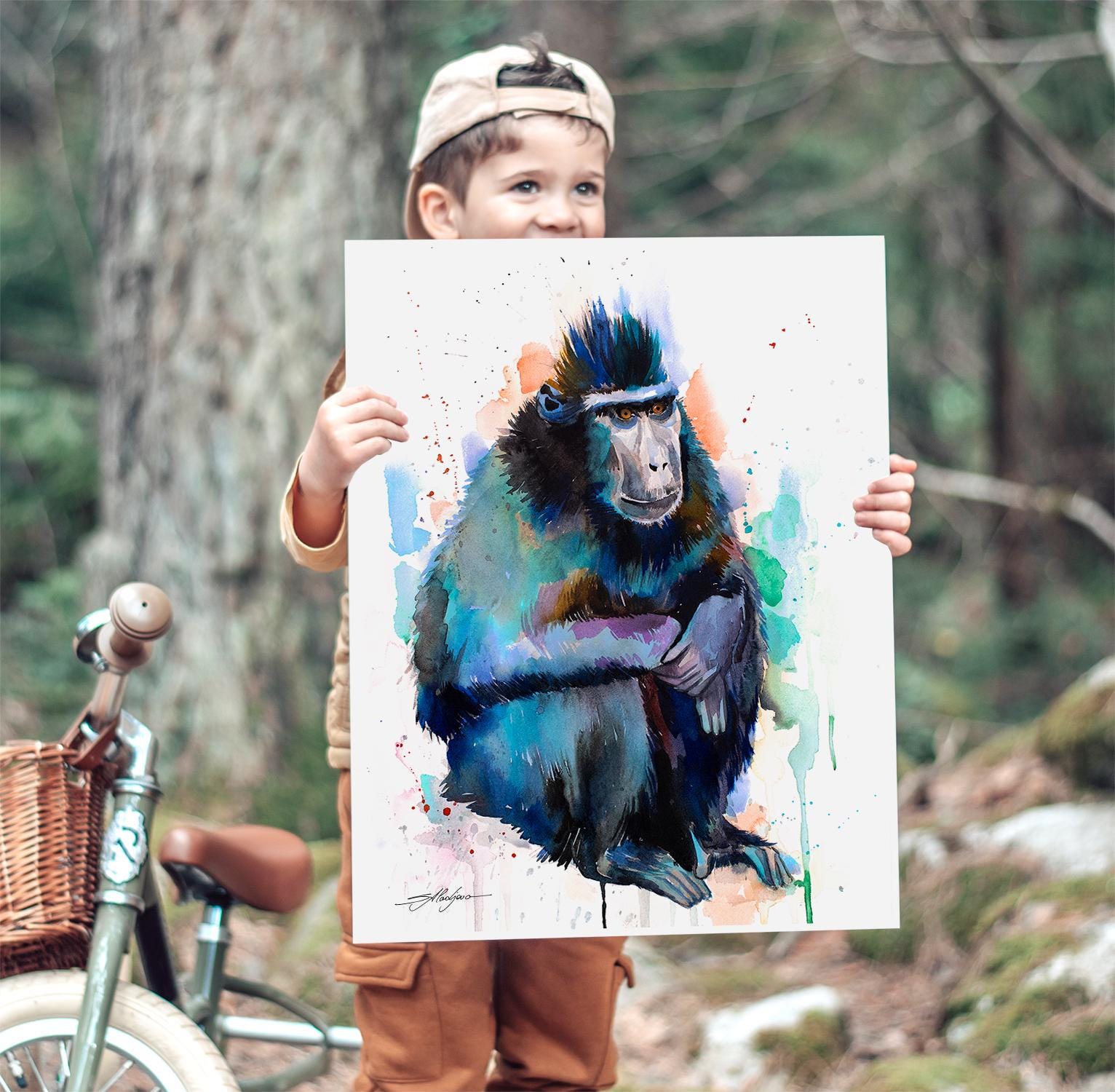 Celebes Crested Macaque Watercolor Painting Print by Slaveika Aladjova ...