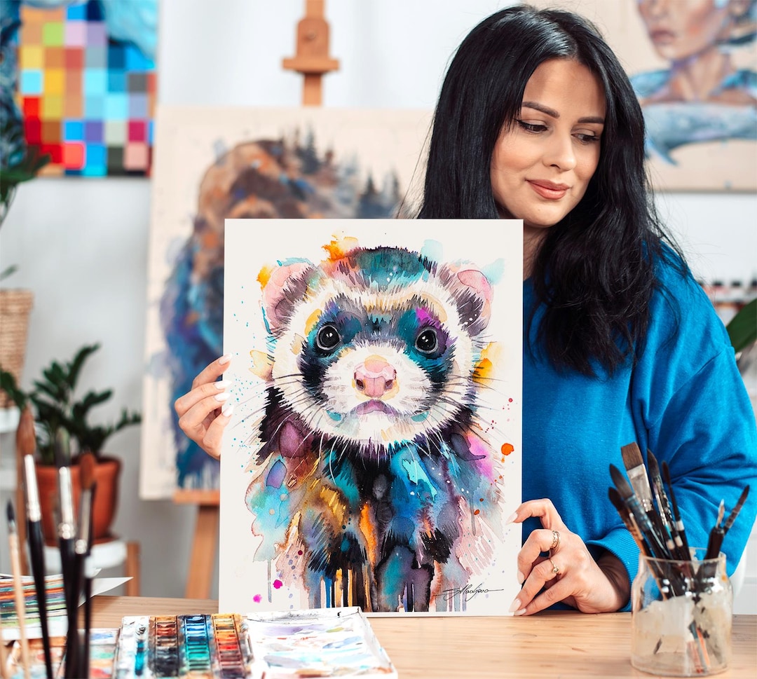 Ferret Watercolor Painting Print by Slaveika Aladjova, Art, Animal ...