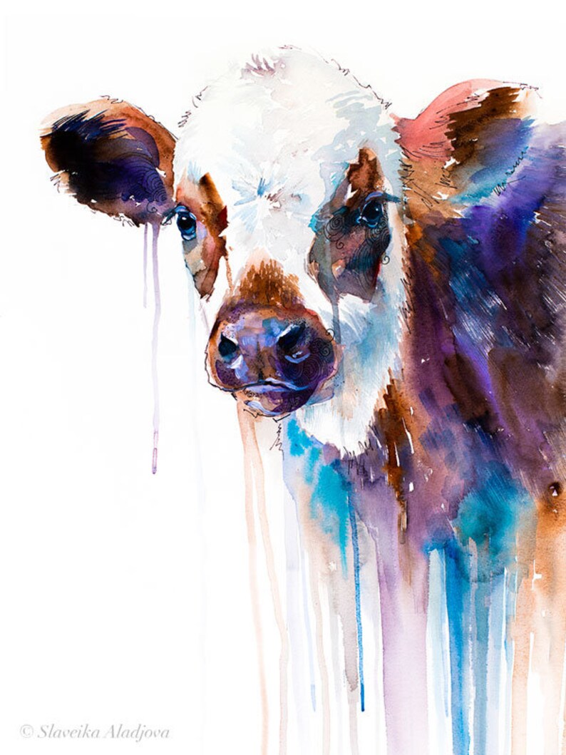 Cow Watercolor Painting Print by Slaveika Aladjova Animal - Etsy
