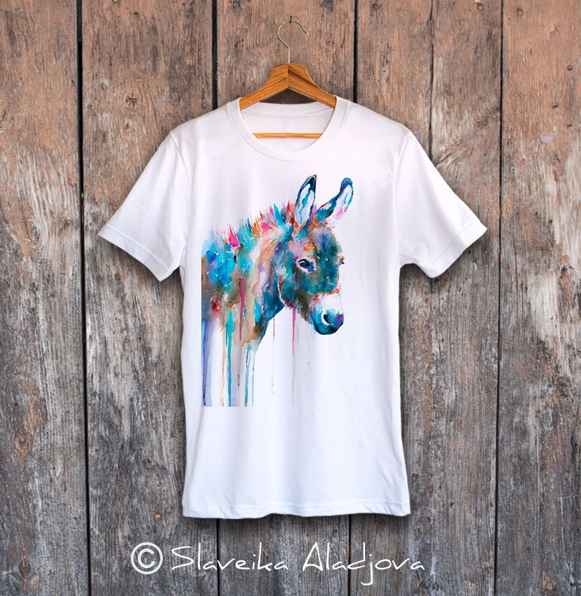 Donkey T-shirt, Watercolor Unisex T-shirt, Men's Tees, Donkey Lover ...