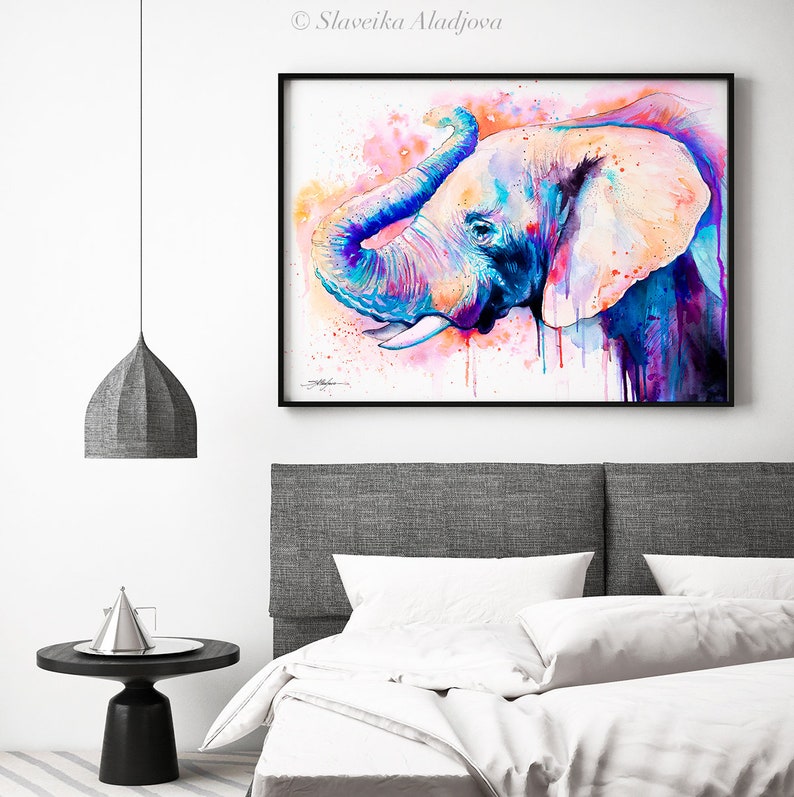 Pink Elephant Head Watercolor Painting Print by Slaveika | Etsy