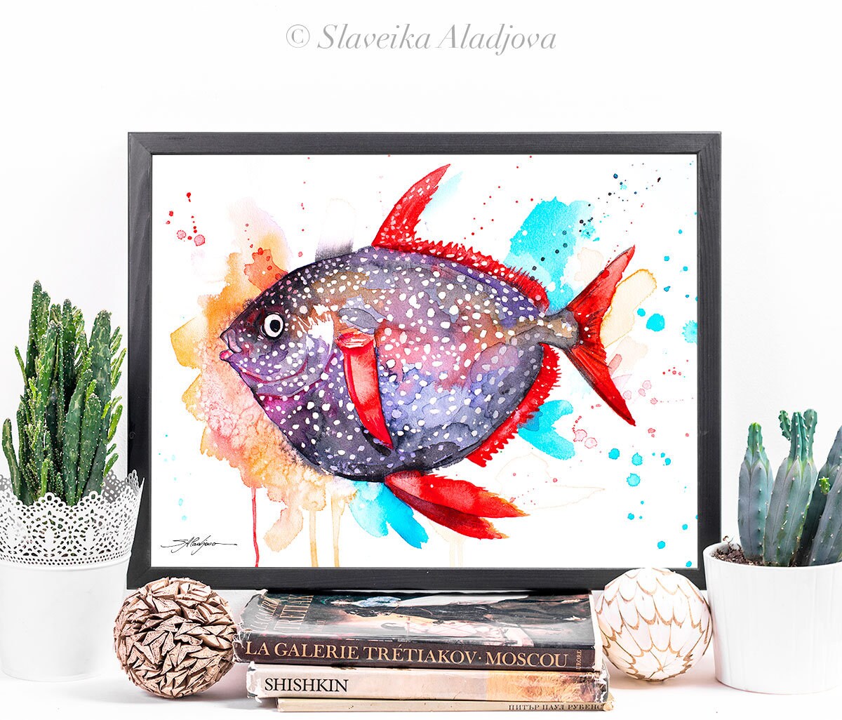 Opah Moonfish Sunfish Watercolor Painting Print by Slaveika Aladjova, Art, Animal, Illustration ...