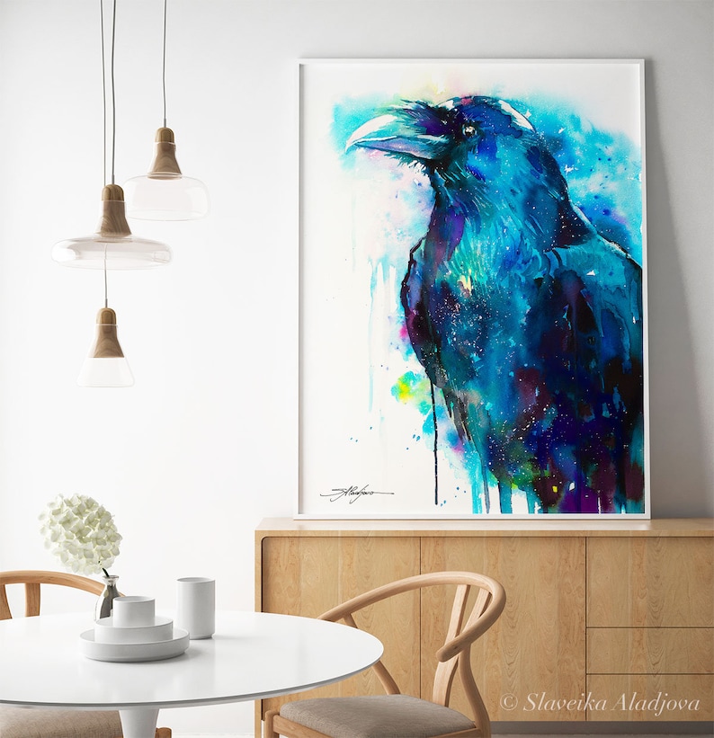 Raven watercolor painting print by Slaveika Aladjova art | Etsy