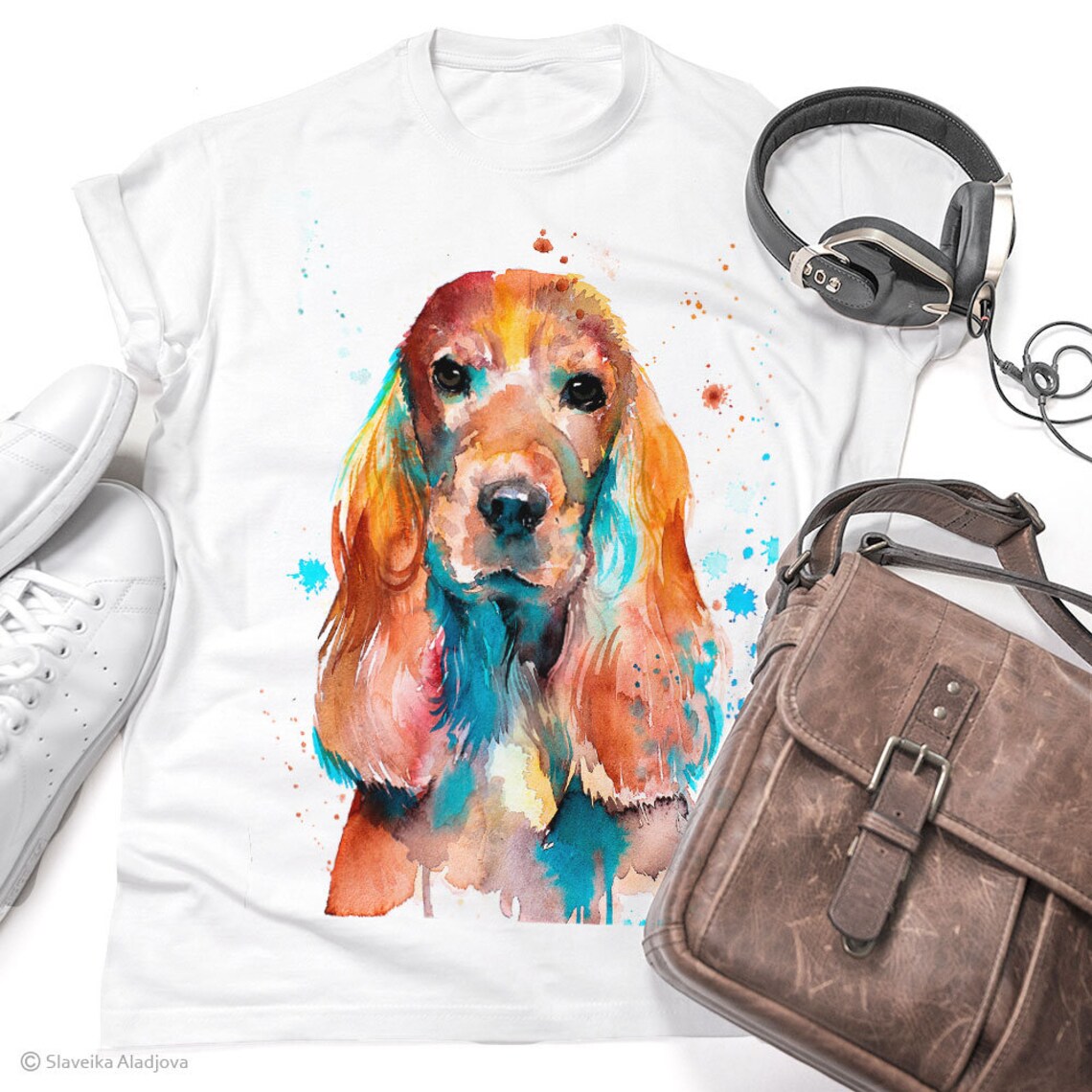 English Cocker Spaniel Watercolor Ladies' T-shirt, Women's Tees, Teen ...