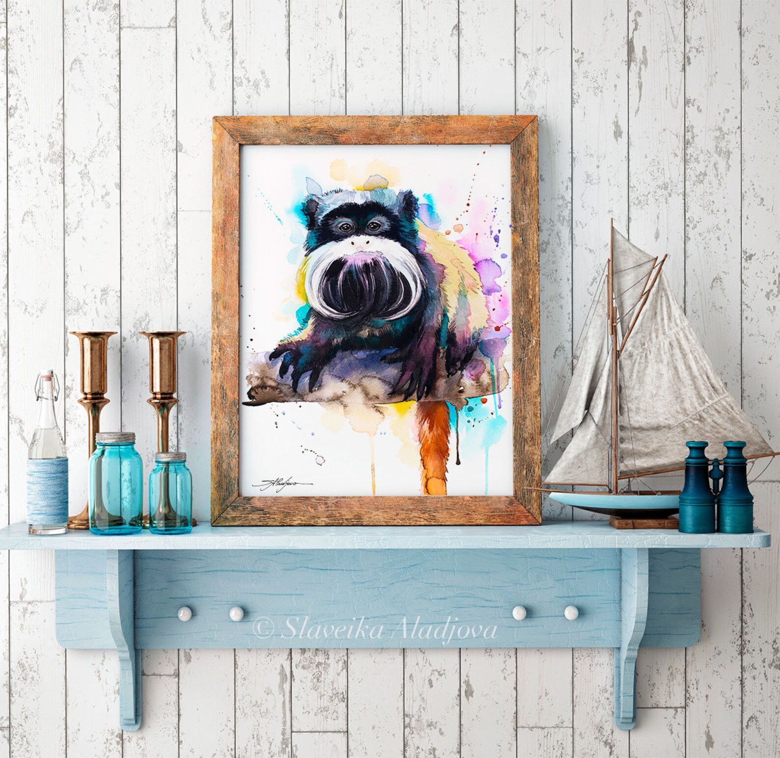 Emperor Tamarin Watercolor Painting Print by Slaveika Aladjova, Art ...
