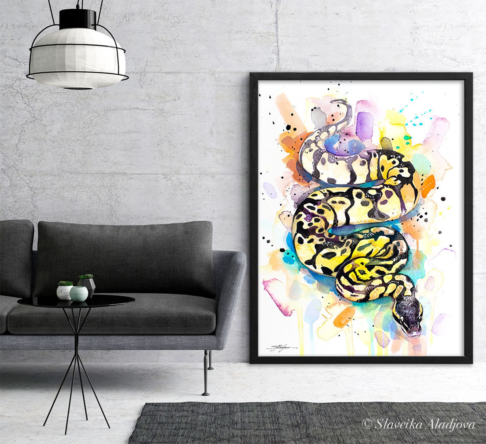 Pastel Ball Python Snake Watercolor Framed Canvas by Slaveika - Etsy
