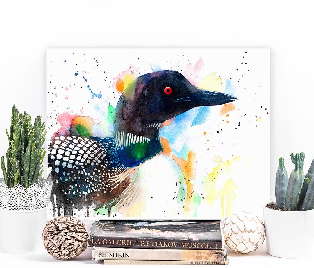Common Loon, Great Northern Diver Watercolor Painting Print by Slaveika ...