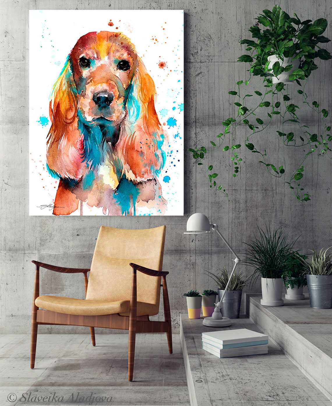 English Cocker Spaniel watercolor painting print by Slaveika | Etsy