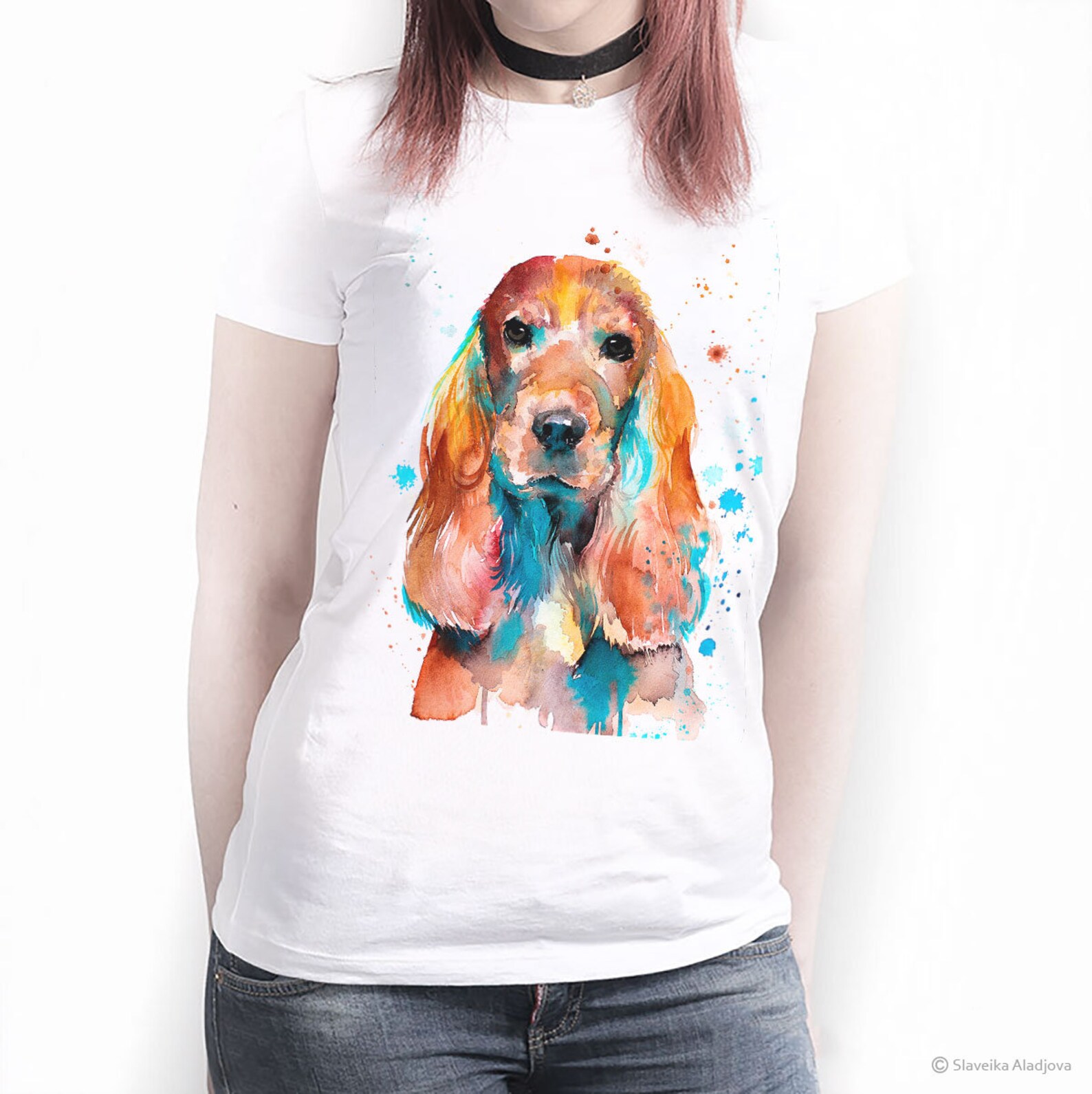 English Cocker Spaniel Watercolor Ladies' T-shirt, Women's Tees, Teen ...