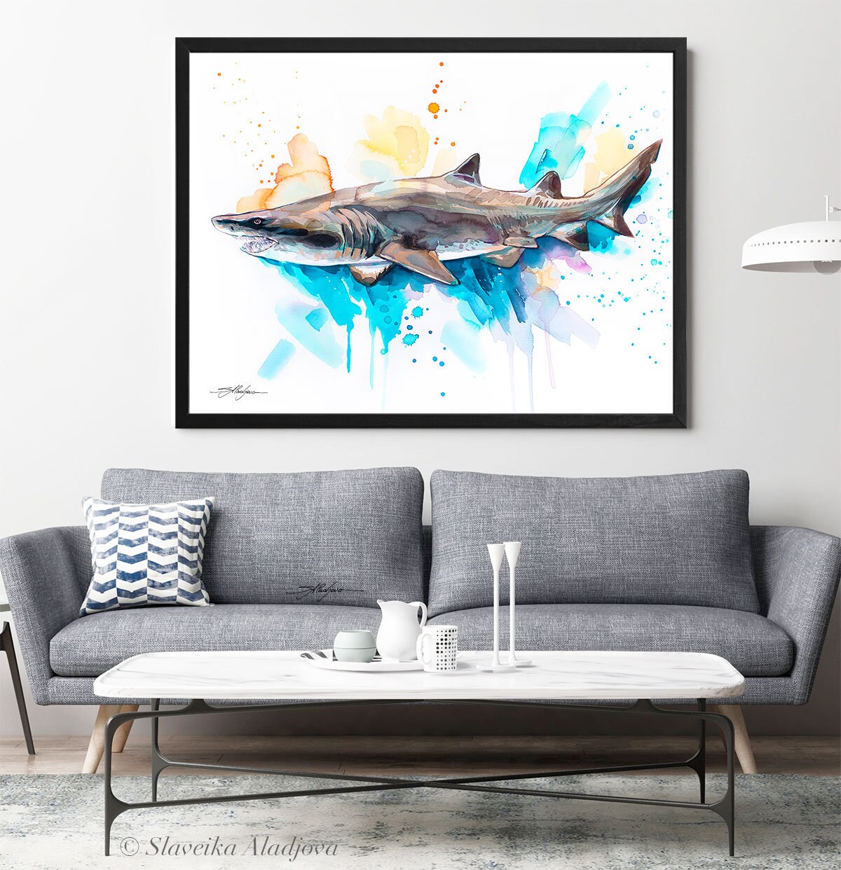 Sand Tiger Shark Watercolor Painting Print by Slaveika | Etsy
