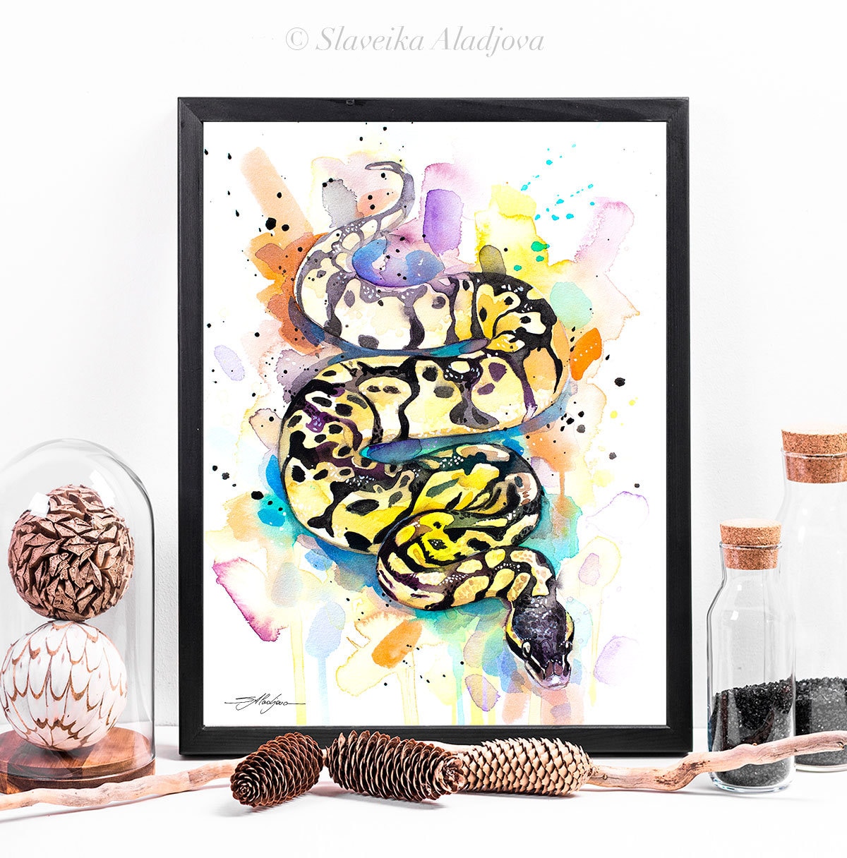Pastel Ball Python Snake watercolor painting print by Slaveika Aladjova ...