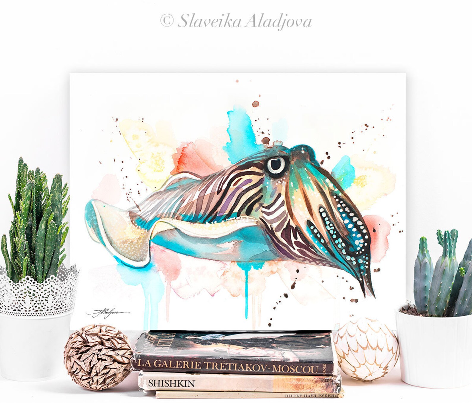 Common Cuttlefish Watercolor Painting Print by Slaveika - Etsy