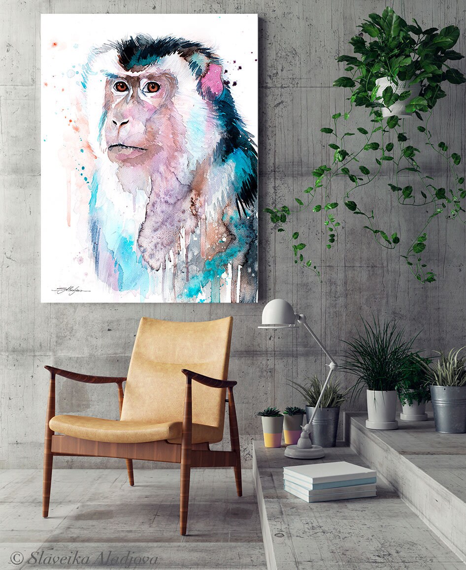 Macaque Watercolor Painting Print by Slaveika Aladjova Art | Etsy