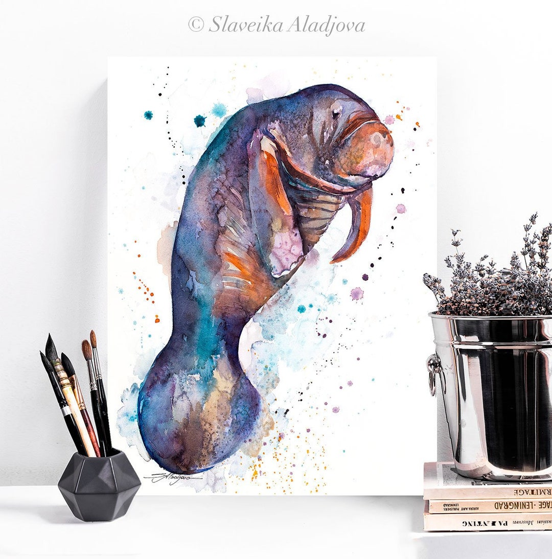 Manatee Watercolor Painting Print by Slaveika Aladjova, Art, Animal ...
