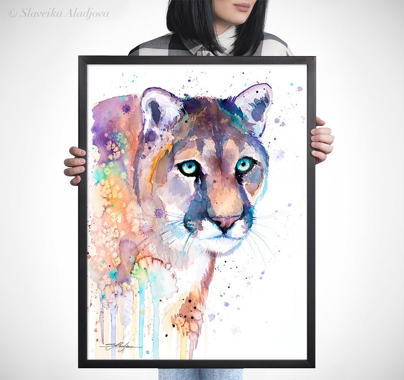 Puma watercolor painting print by Slaveika Aladjova art | Etsy
