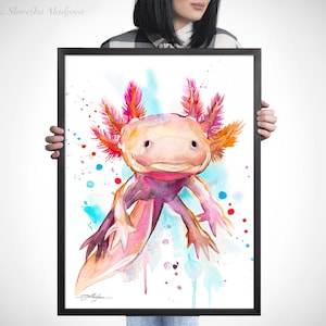 Axolotl Watercolor Painting Print by Slaveika Aladjova, Animal ...