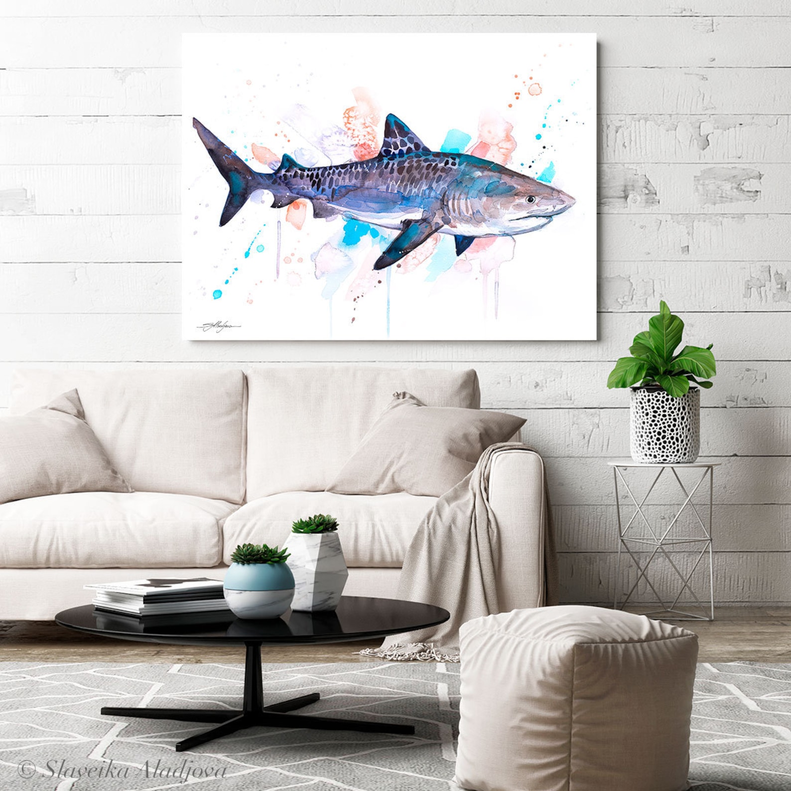 Tiger Shark Watercolor Painting Print by Slaveika Aladjova, Art, Animal ...