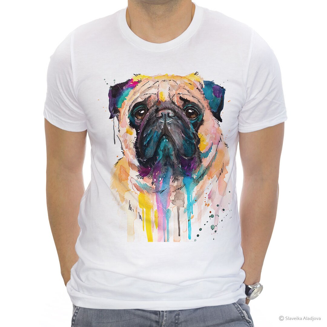 Pug T-shirt, Unisex T-shirt, Ring Spun Cotton 100%, Watercolor Print T ...