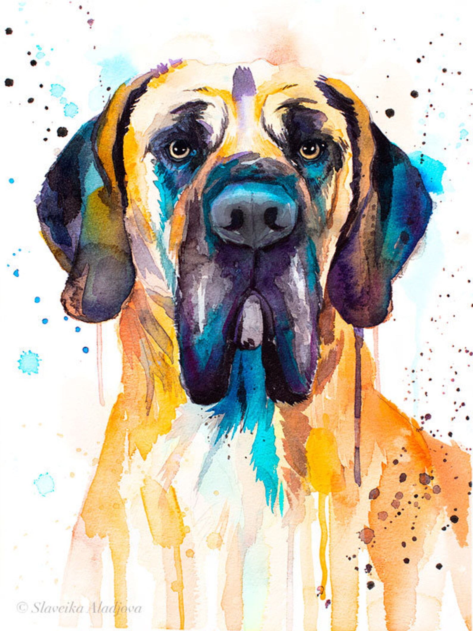 Fawn Great Dane Watercolor Painting Print by Slaveika Aladjova, Art ...