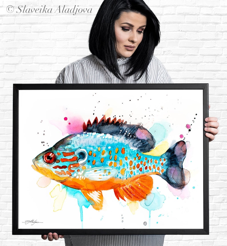Orangespotted Sunfish Watercolor Painting Print by Slaveika - Etsy