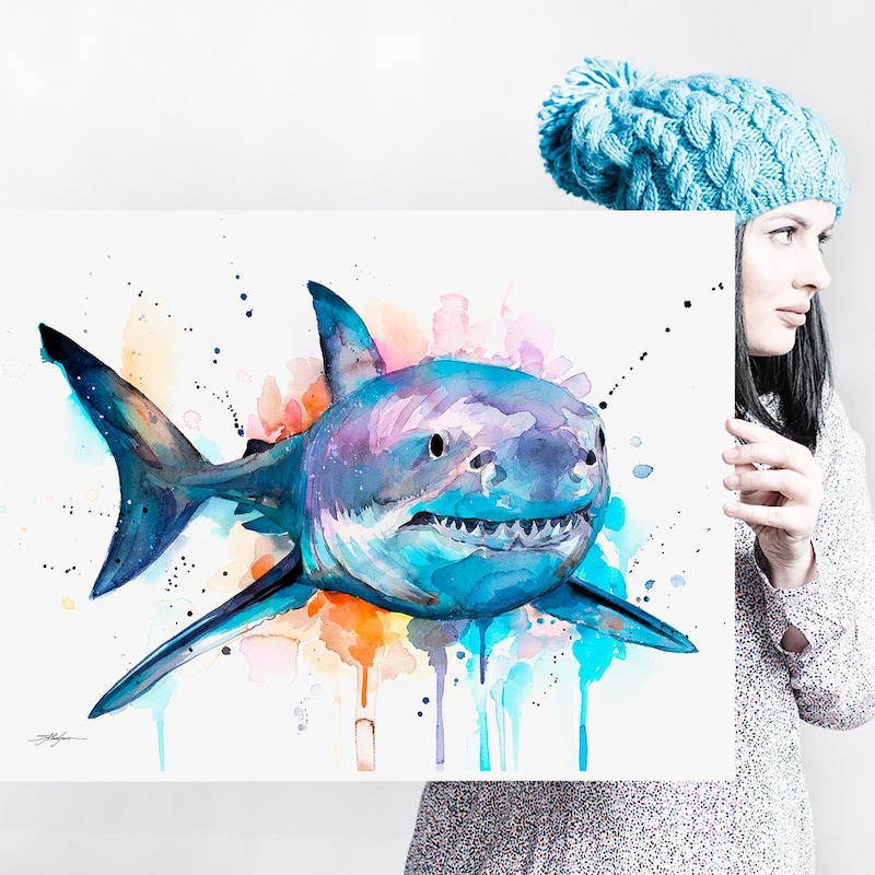 Shark Watercolor - Etsy