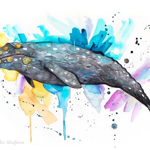 Gray Whale Watercolor Painting Print by Slaveika Aladjova, Art, Animal ...