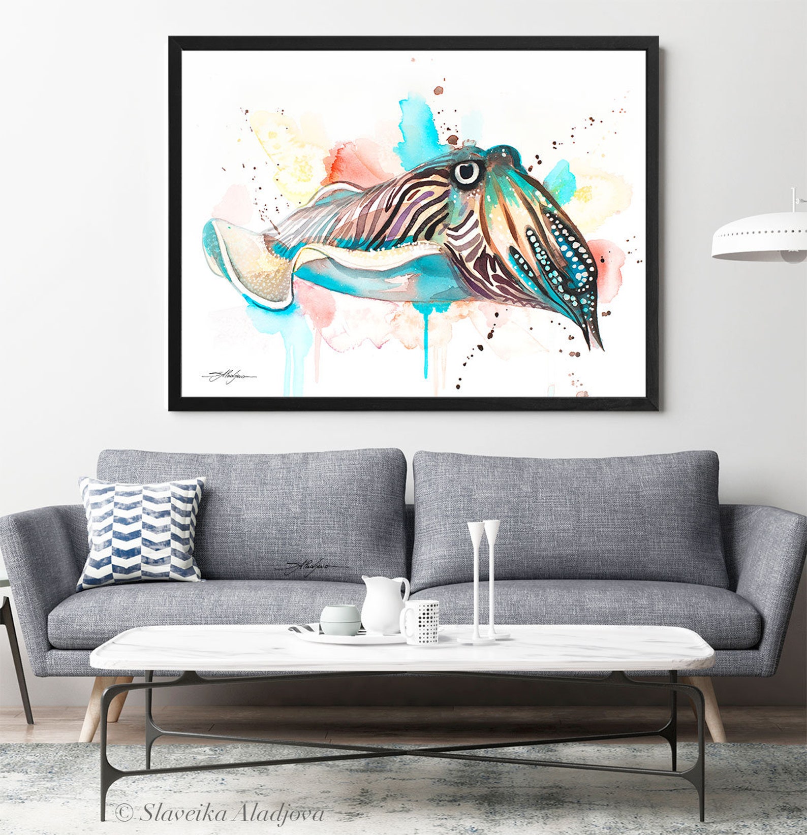 Common Cuttlefish Watercolor Painting Print by Slaveika - Etsy