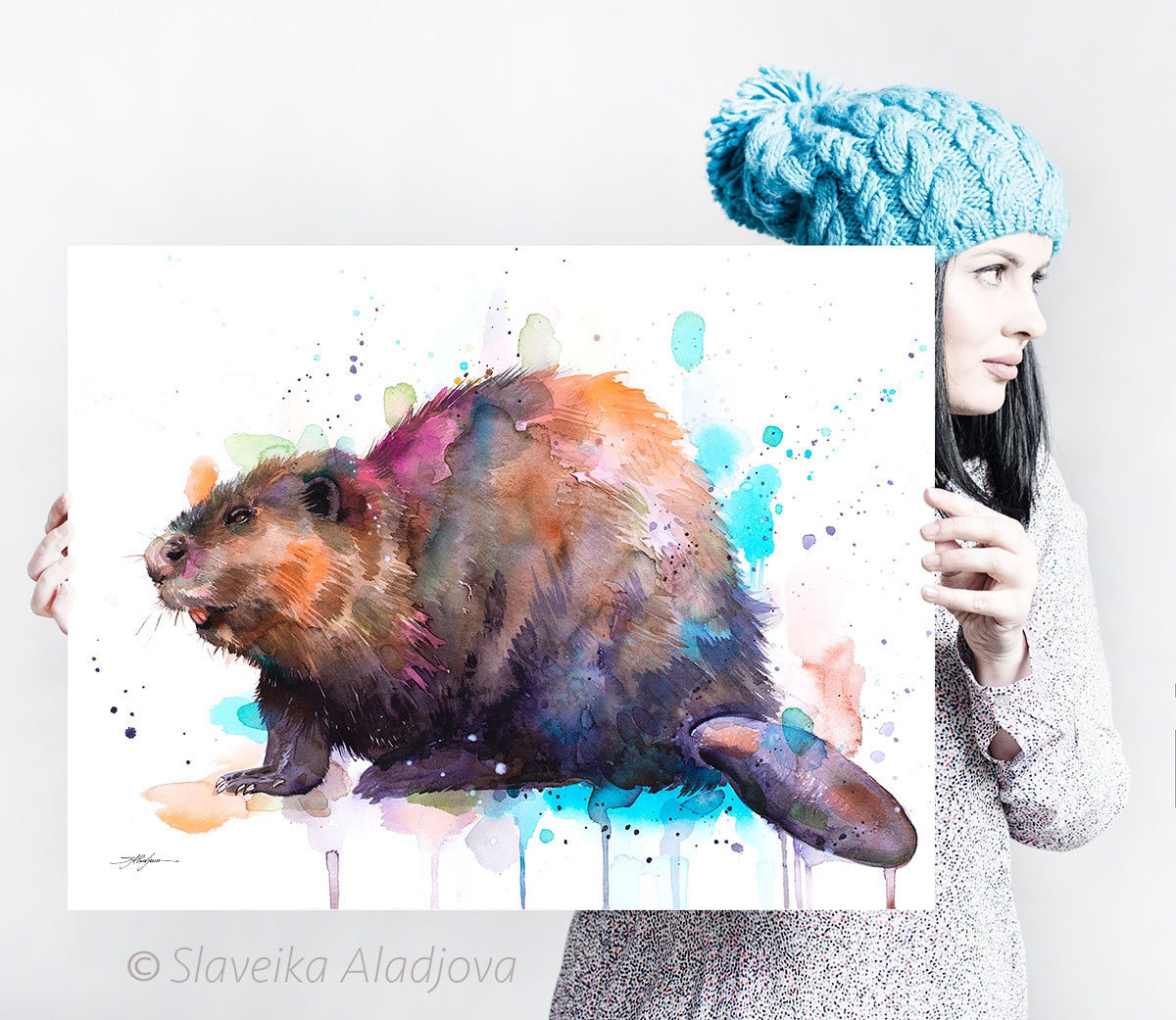 Home & Living Wall Décor Prints Beaver Watercolor Print Beaver Painting ...