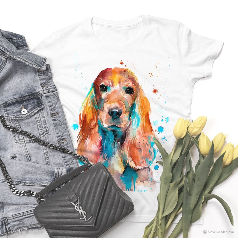 English Cocker Spaniel Watercolor Ladies' T-shirt | Etsy