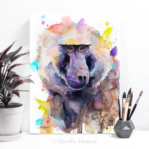 Baboon, Monkey Watercolor Painting Print by Slaveika Aladjova, Art ...