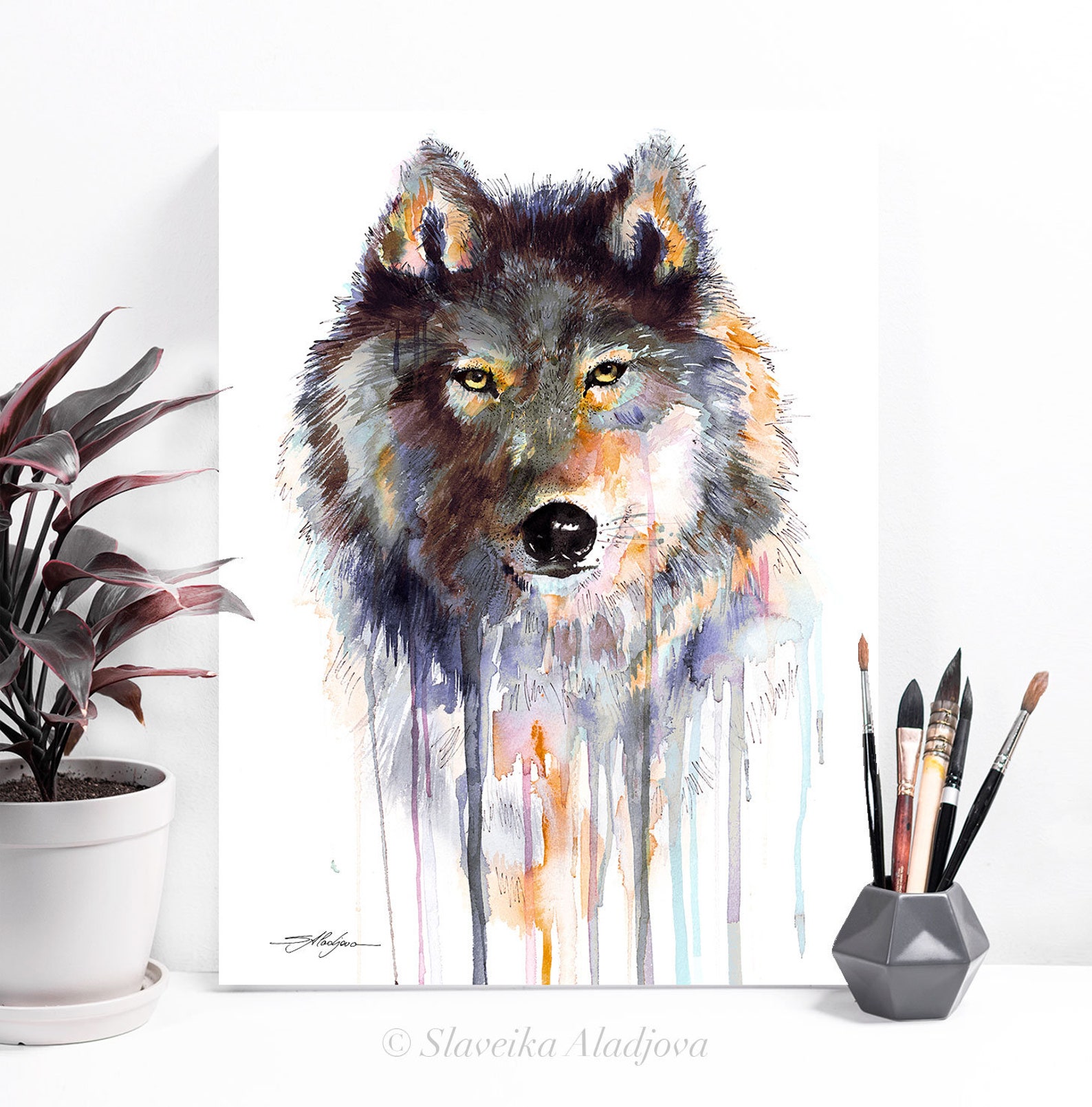 Grey Wolf Watercolor Painting Print by Slaveika Aladjova Art | Etsy