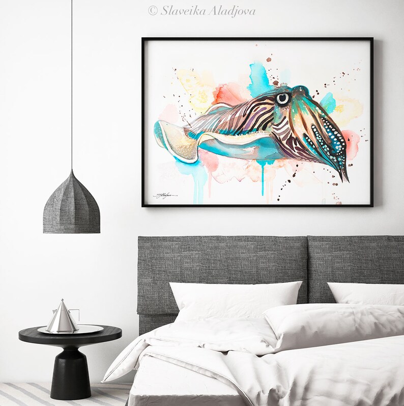 Common Cuttlefish Watercolor Painting Print by Slaveika - Etsy