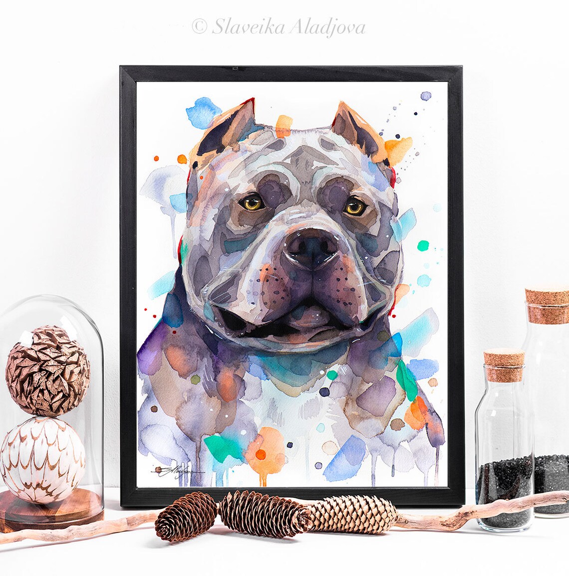 American Bully Dog Watercolor Painting Print by Slaveika Aladjova, Art ...
