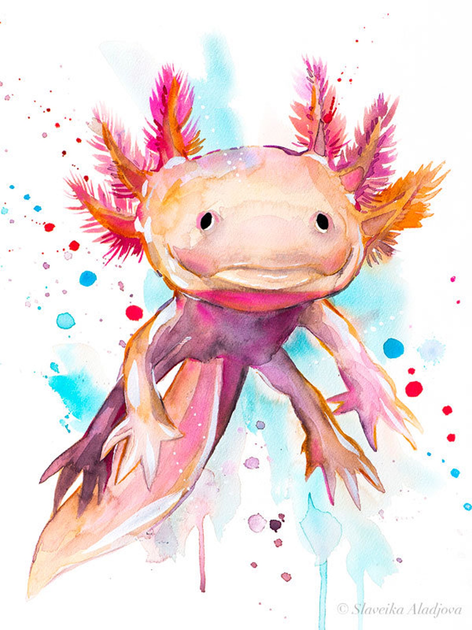 Axolotl Watercolor Painting Print by Slaveika Aladjova, Animal ...