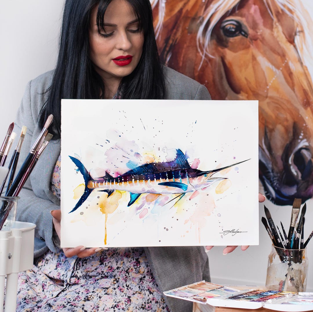 Atlantic Blue Marlin Limited Edition Watercolor Art Print by Slaveika ...