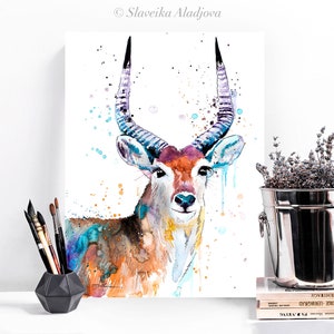 Red Lechwe Watercolor Painting Print by Slaveika Aladjova, Art, Animal ...